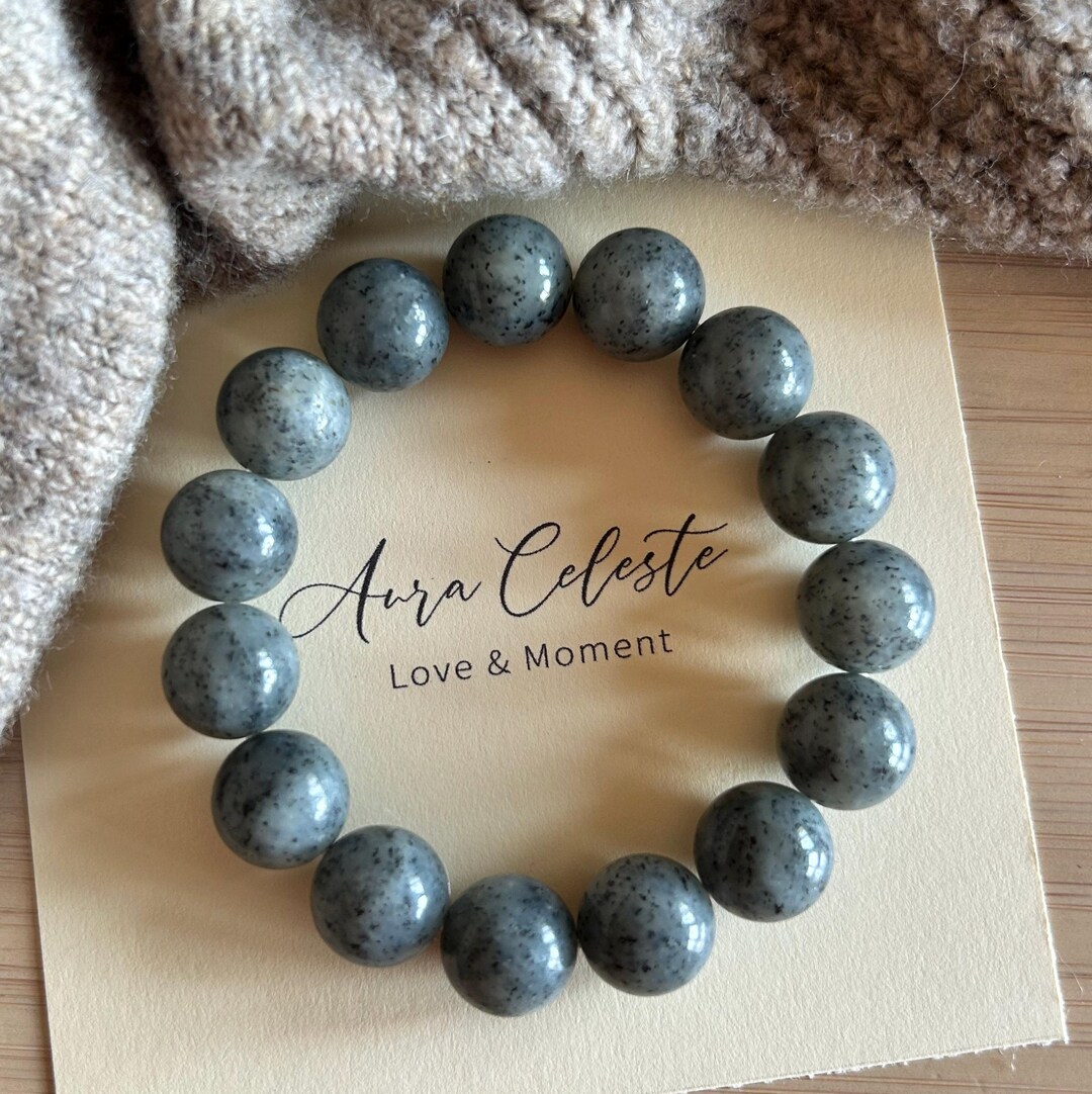 Genuine Sesame Grey Nephrite Bracelet, Jade Bracelet, Grace Tranquility ...