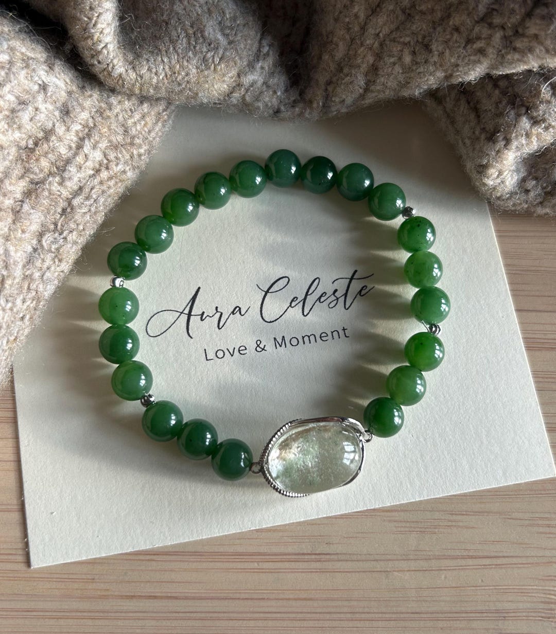 Genuine Green Phantom Quartz Green Nephrite Jade Bracelet Beads ...