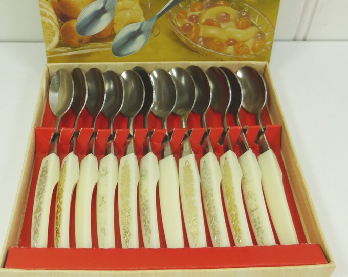 Little Spoon 12 Piece Set, Stainless Steel Appetizer Spoons, Ivory ...