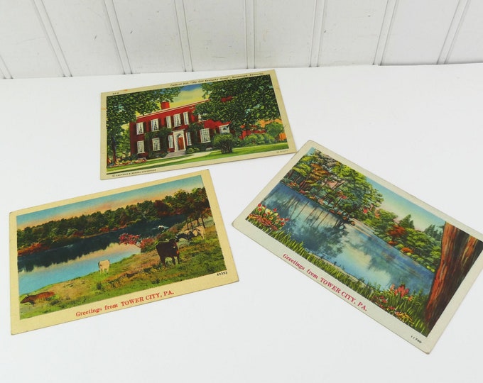 Vintage Postcards 1940s Tower City PA & My Old Kentukcy Home Linen ...