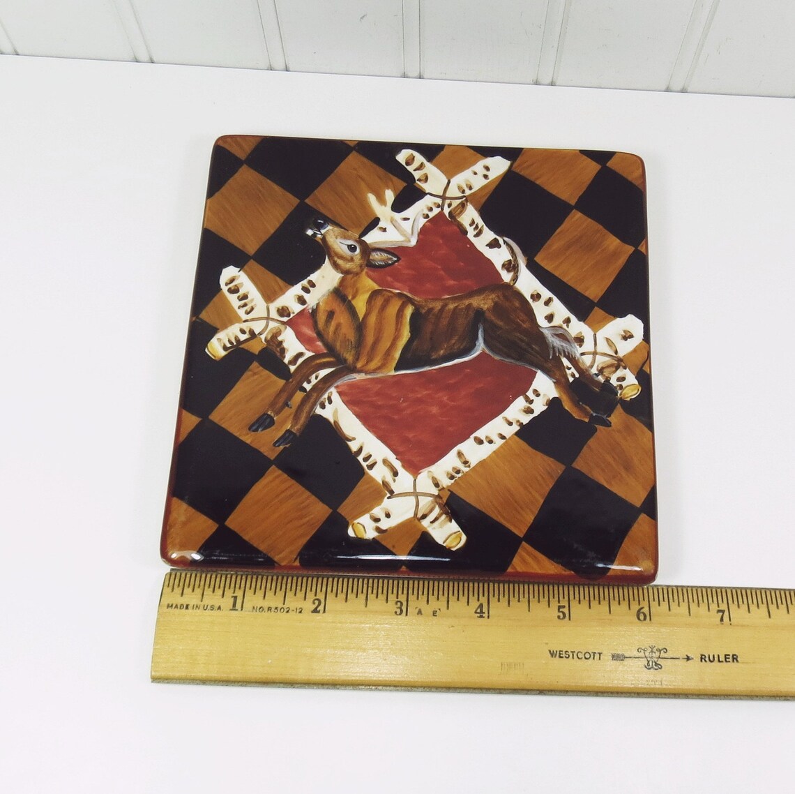 Deer Trivet Hand Painted by Suzan Riggsbee White Vintage - Etsy