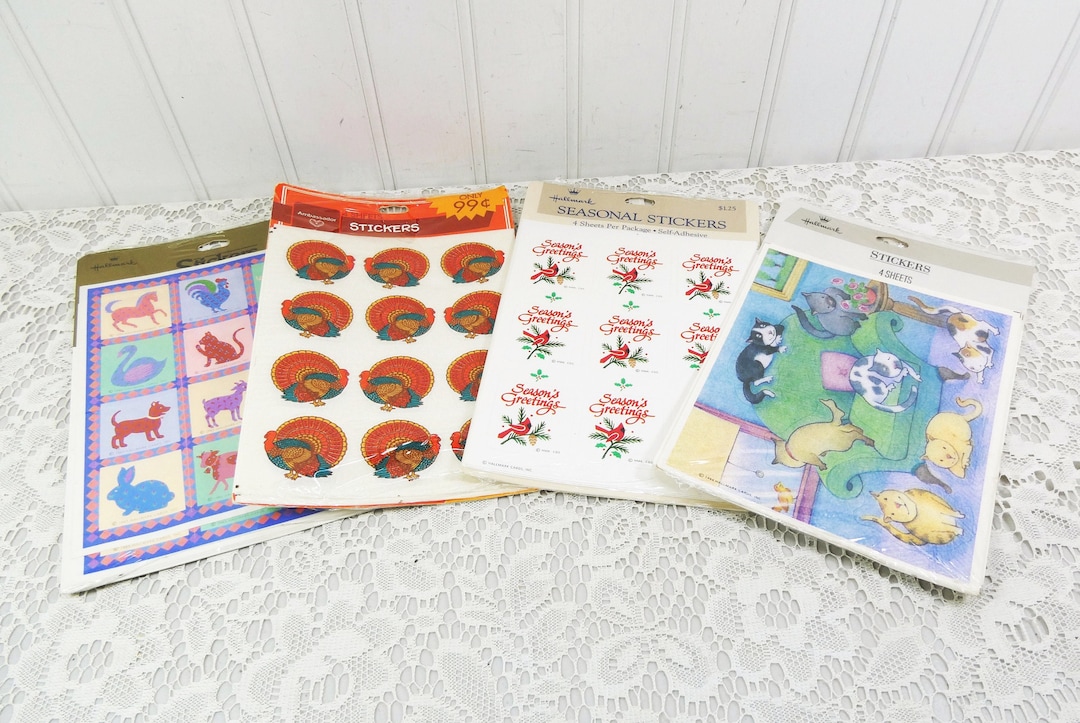 Cute Hallmark Stickers Thanksgiving Turkey Cats on Couch Patchwork ...