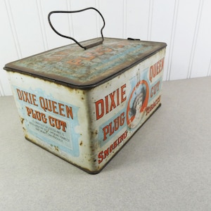 Dixie Queen Tobacco Tin Large Lid With Handle Plug Cut Smoking Tobacco ...