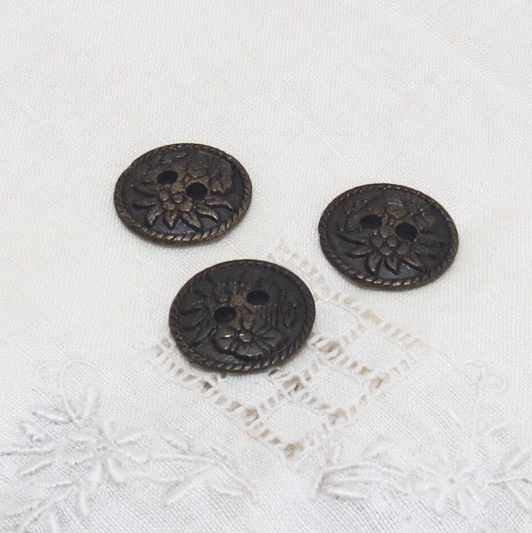 Antiqued Brass Flower Buttons 14 Mm 9/16 Inch Vintage Floral Leaves Set ...
