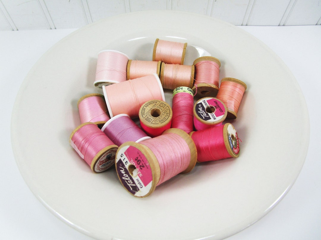 Shades of Pink Thread on Wooden Spools Bright and Light Pink and Peach ...