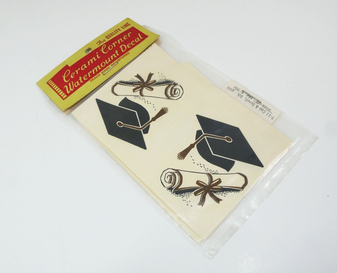 Graduation Cap and Scroll Decal Ceramicorner Watermount Vintage Slide ...