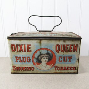 Dixie Queen Tobacco Tin Large Lid With Handle Plug Cut Smoking Tobacco ...