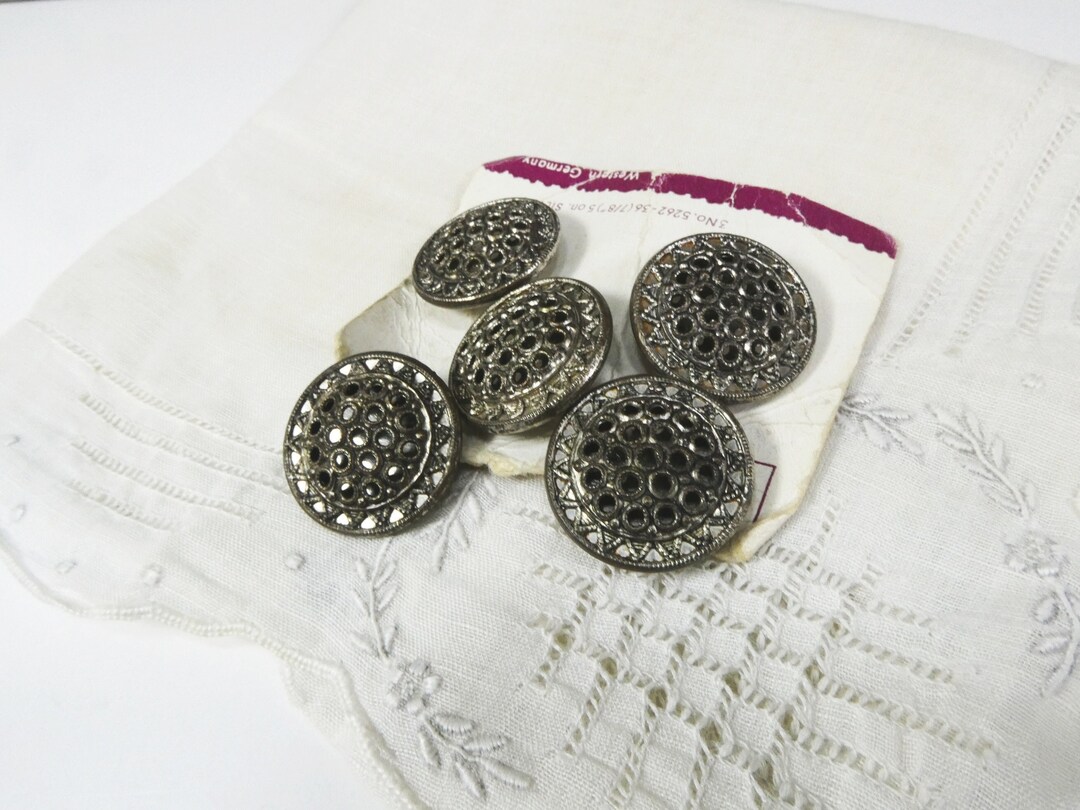 Mirrored Buttons Silver Metal Filigree Overlay Vintage Le Chic 22mm 7/8 ...