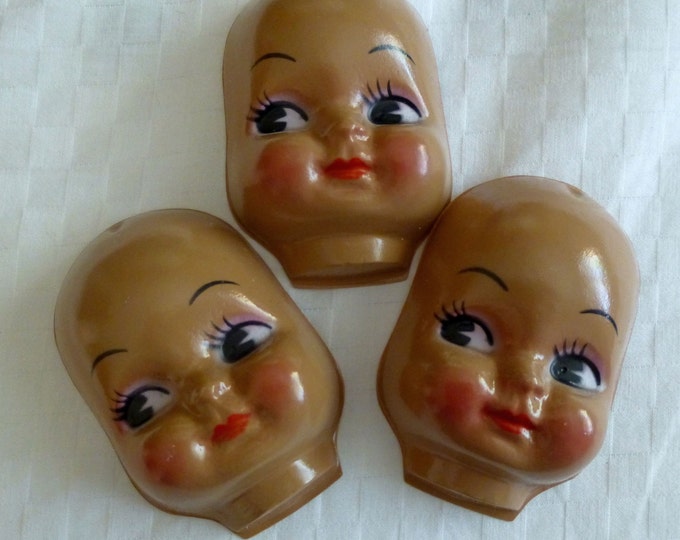 Brown Plastic Doll Face, Vintage Doll Head, Assemblage, Face Form - Set ...