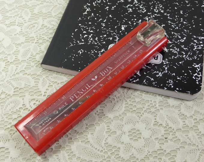 Vintage Ruler Pencil Box With Sharpener, Red Plastic All in One Pencil ...