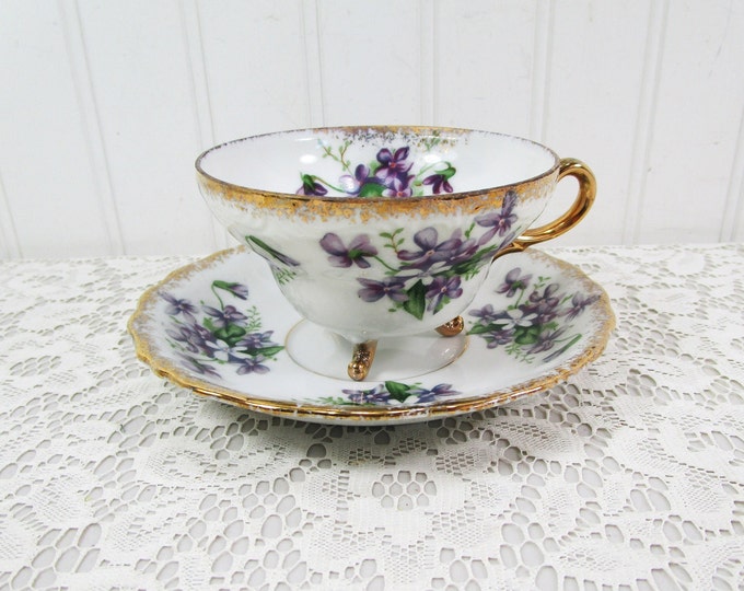 Violets Teacup and Saucer Lavender Purple Footed Tea Cup With Elegant ...
