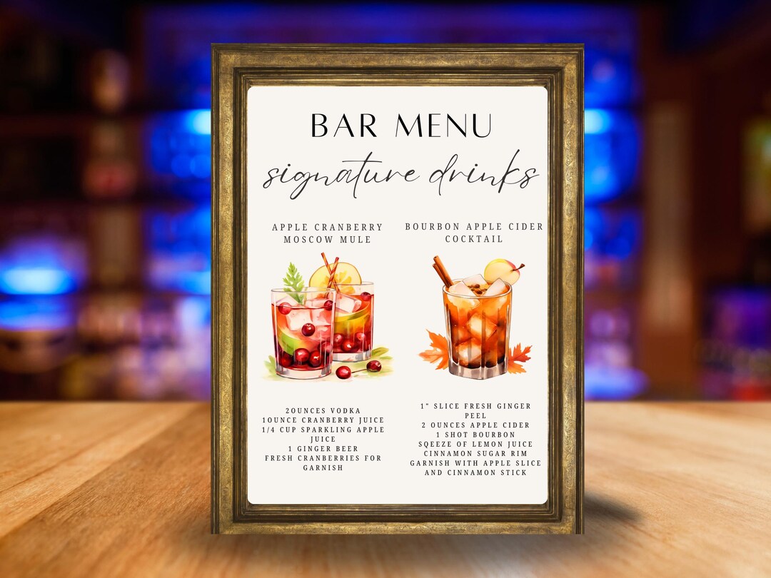 Fall Signature Drink Sign With Ingredients, Autumn Signature Cocktail ...