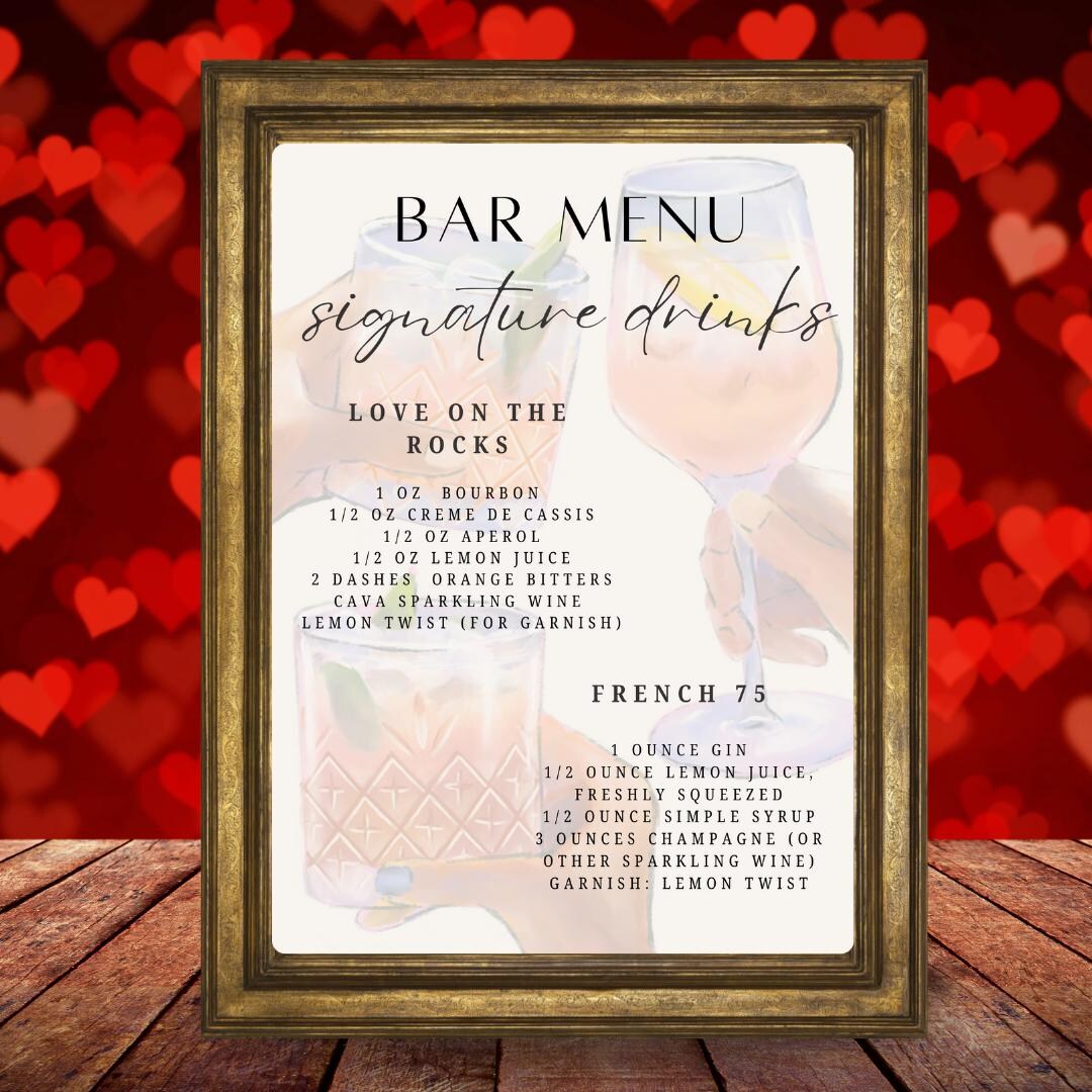 Printable Signature Drinks Menu Cocktail Bar Sign Poster Drink Menu for ...