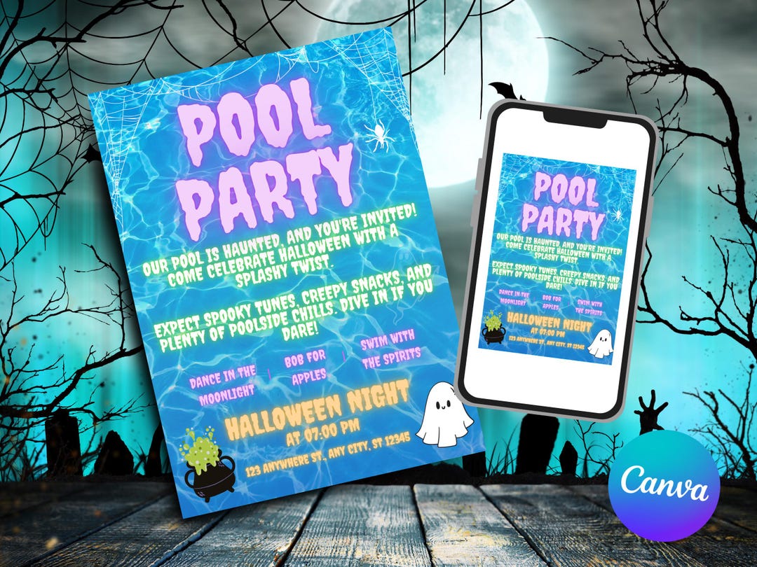 Editable Halloween Pool Party Invitation, Summerween Party Invitation ...