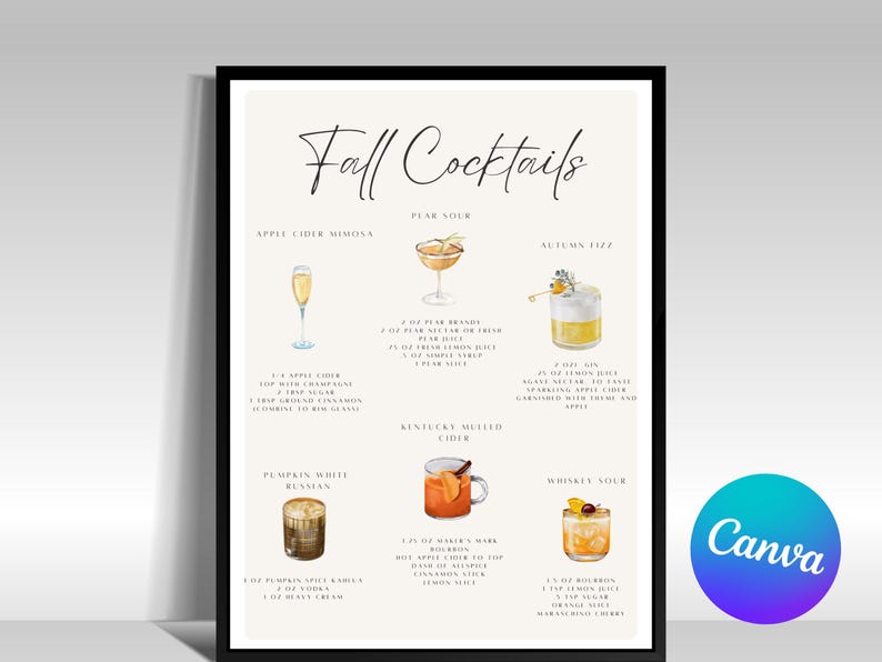 Fall Signature Drink Sign With Ingredients, Autumn Signature Cocktail ...