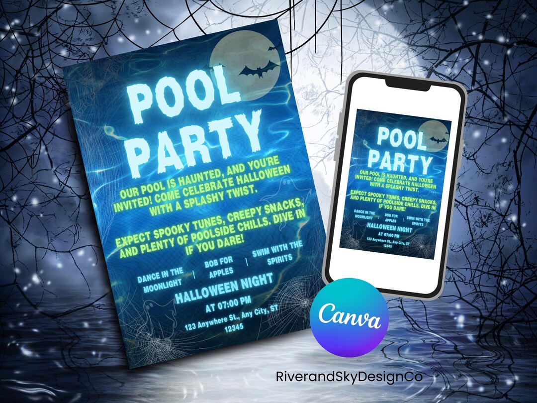 Editable Halloween Pool Party Invitation, Summerween Party Invitation ...
