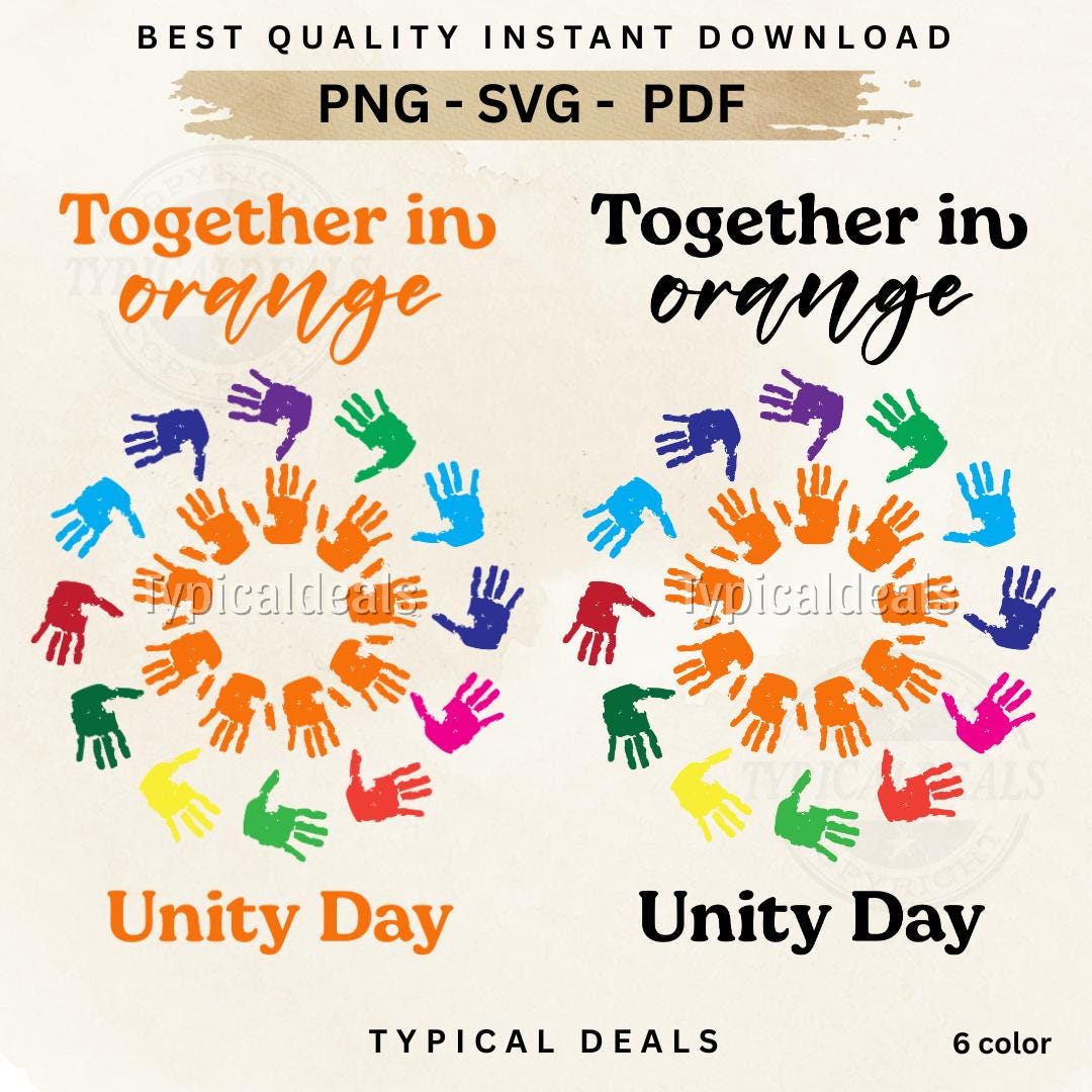 Unity Day SVG PNG – Together in Orange for Unity Day Handprint Design ...