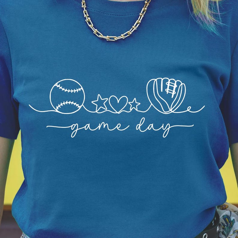 Baseball Game Day Continuous Line Art SVG PNG | One Line Heart Stars ...