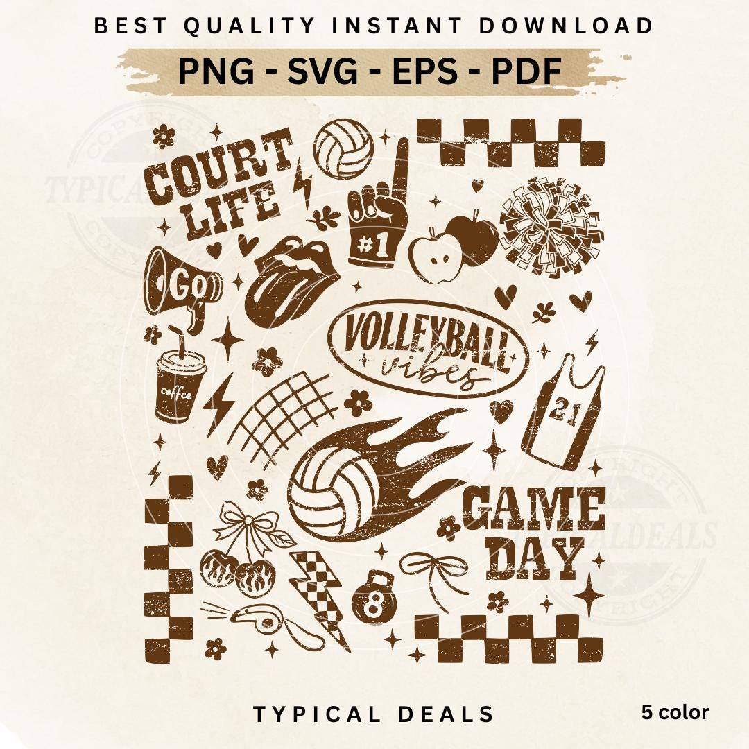 Retro Volleyball Vibes SVG PNG | Vintage Doodle Game Day Volleyball ...
