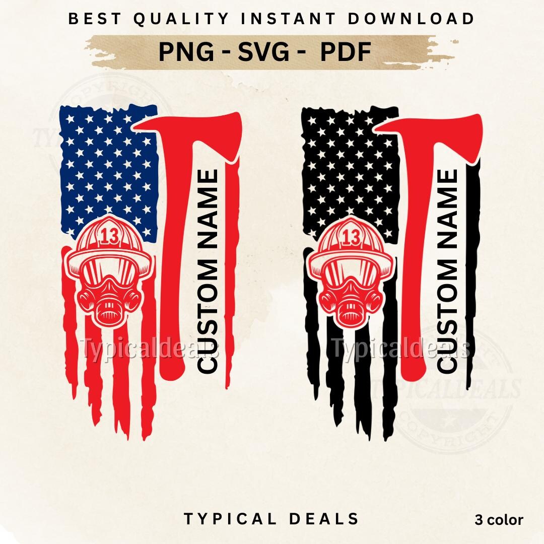 Personalized Firefighter Flag SVG PNG: Custom American Fire Dept Flag ...
