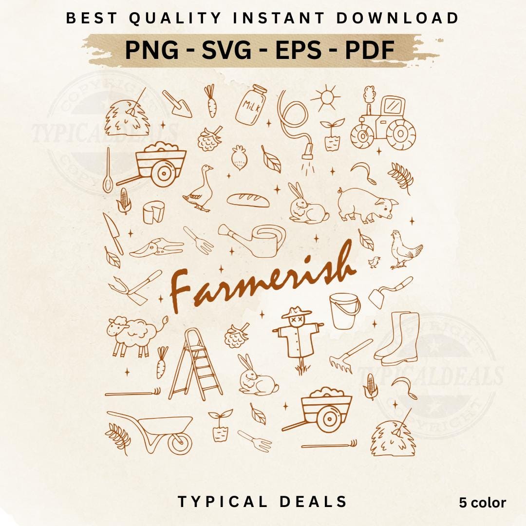 Farmerish Doodle SVG PNG – Cute Farm Icons for Stickers, Shirts ...