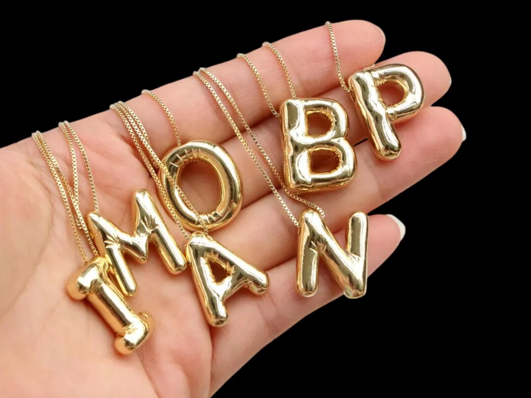 Balloon Bubble Chunky Letter Necklace 18K Gold Plated Initial Collar ...