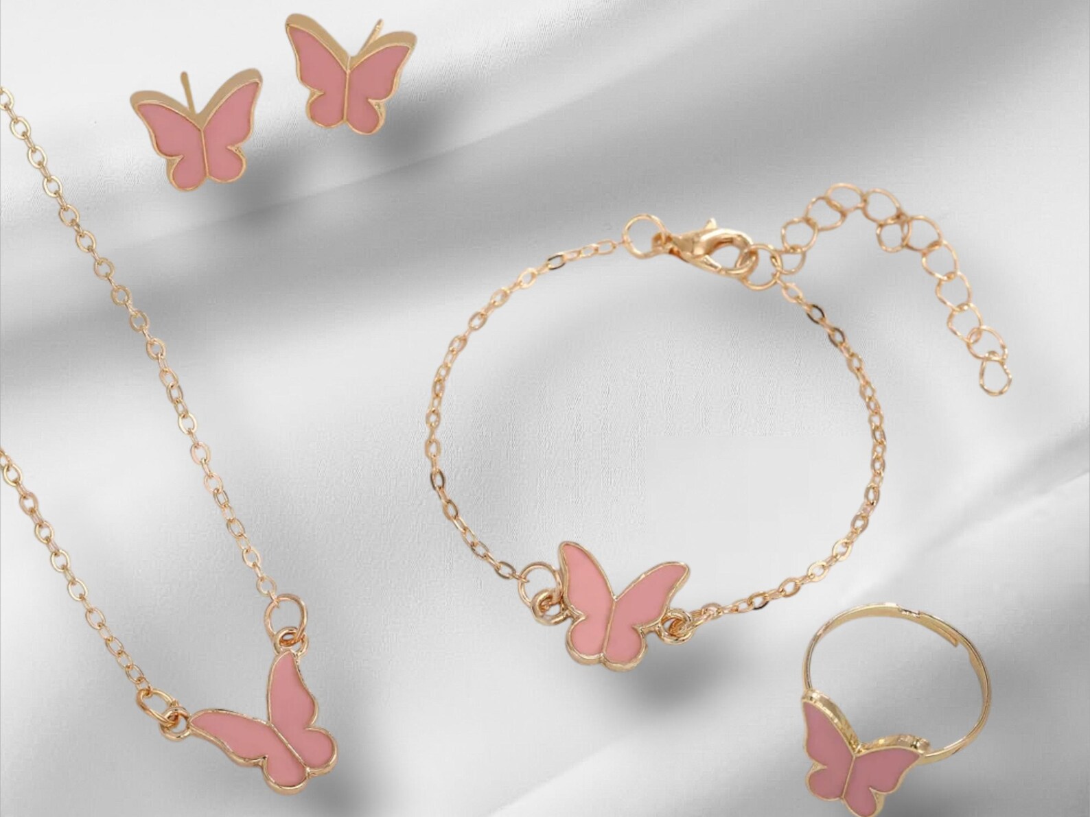 Butterfly Jewelry Set - Crystal Acrylic Bracelet, Ring, Necklace ...