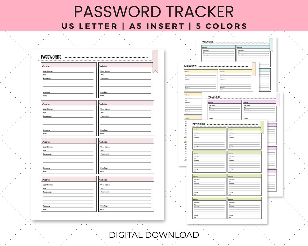 Printable Password Tracker, Simple Color-coded Login Organizer Sheets ...