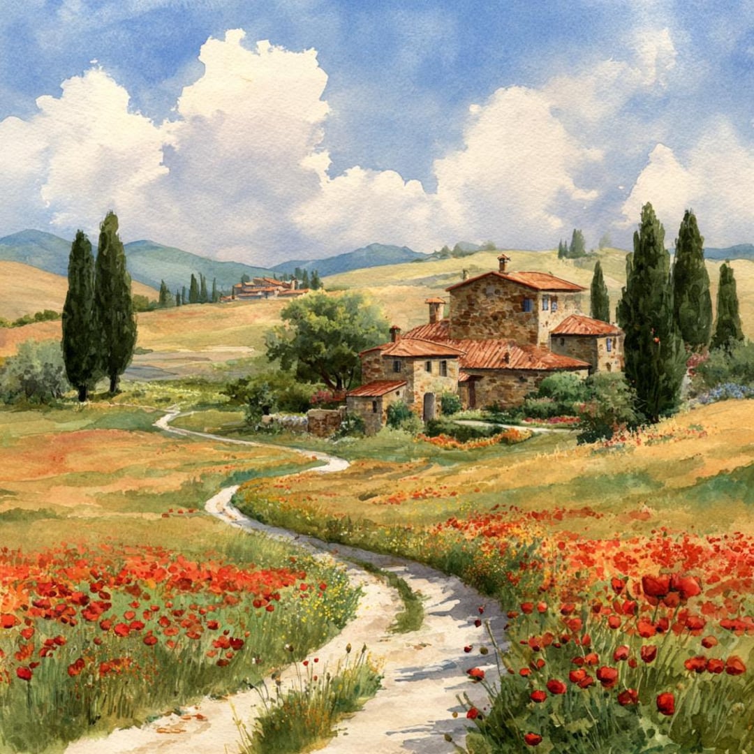 Tuscan Countryside Cross Stitch Pattern | Italian Landscape Embroidery ...