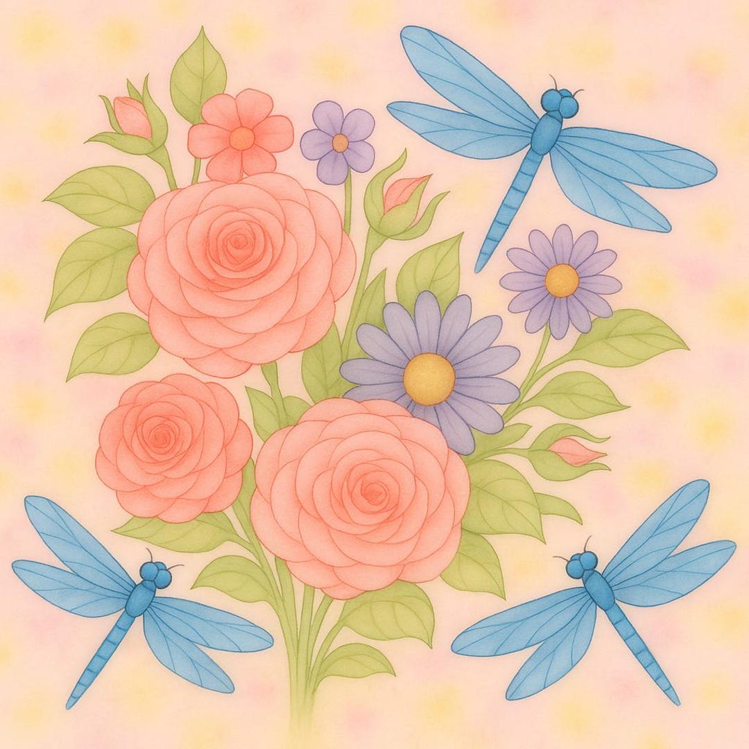 Dragonflies and Flowers Cross Stitch Pattern – Blue Dragonflies With ...