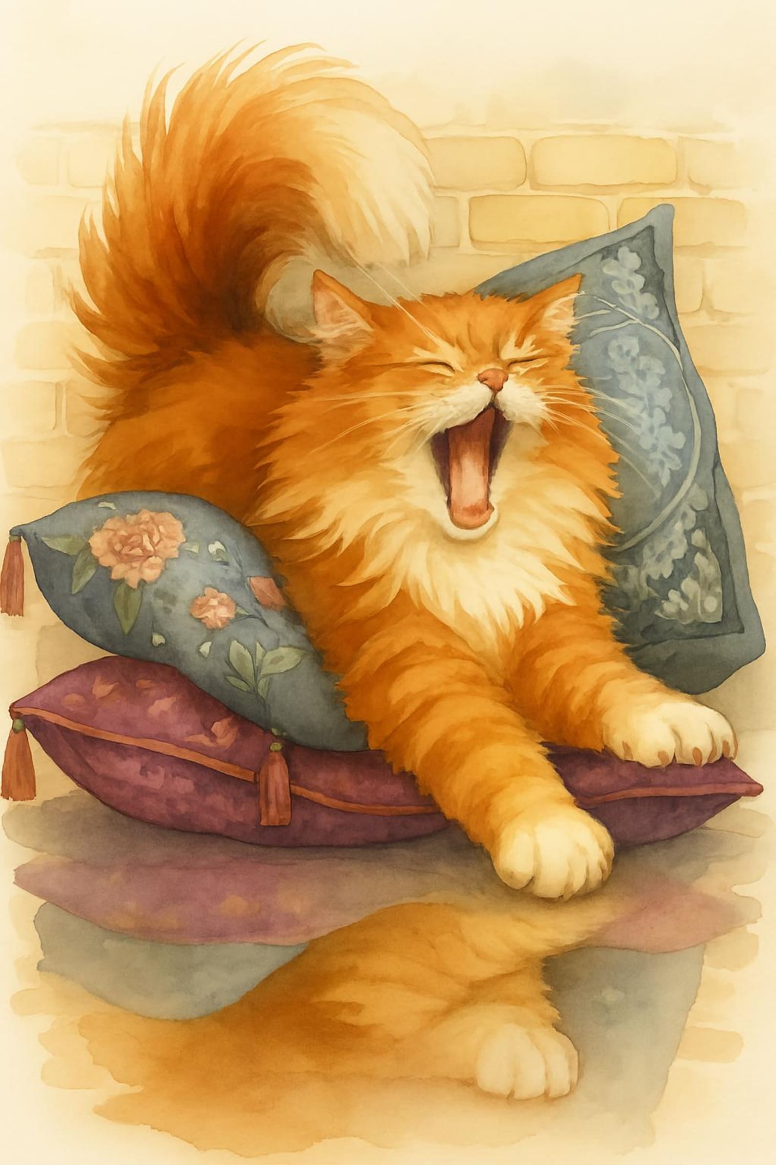 Cross Stitch Pattern - Lazy Yawning Cat on Cushions | Cute Orange Cat ...