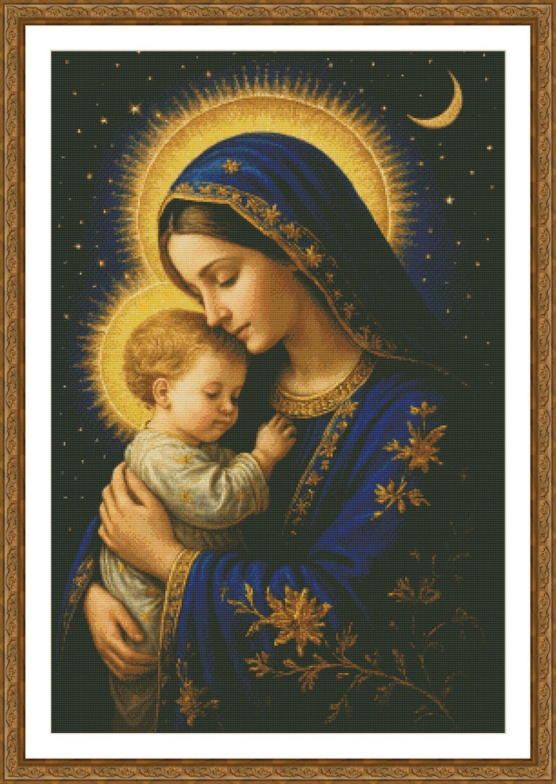 Virgin Mary & Child Cross Stitch Pattern, Holy Mother and Baby Jesus ...