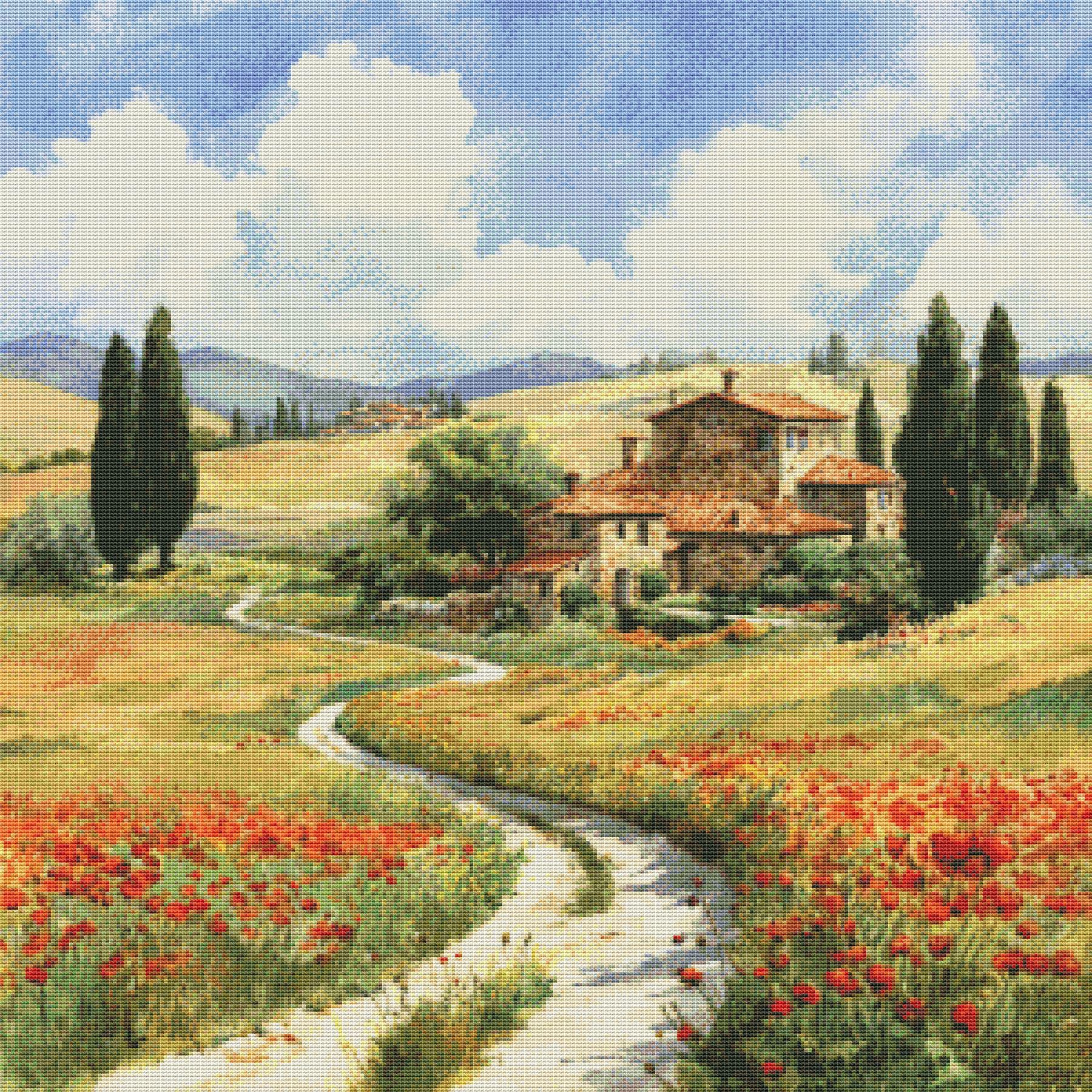 Tuscan Countryside Cross Stitch Pattern | Italian Landscape Embroidery ...