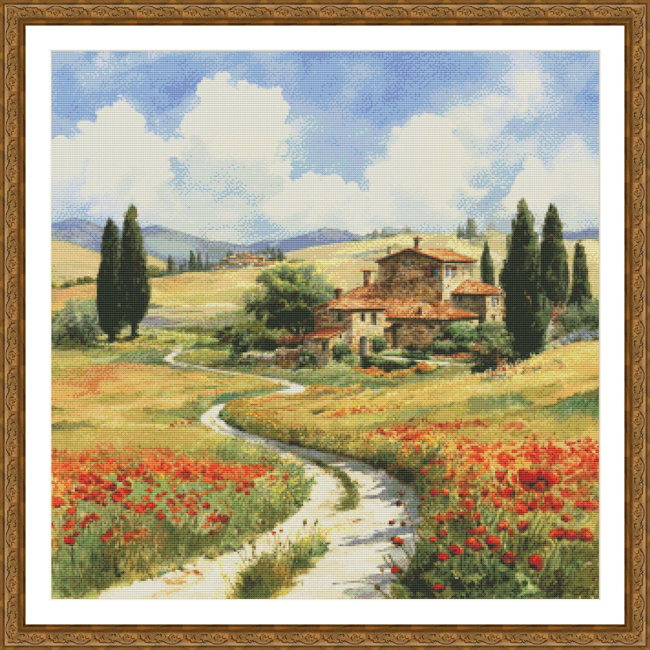 Tuscan Countryside Cross Stitch Pattern | Italian Landscape Embroidery ...