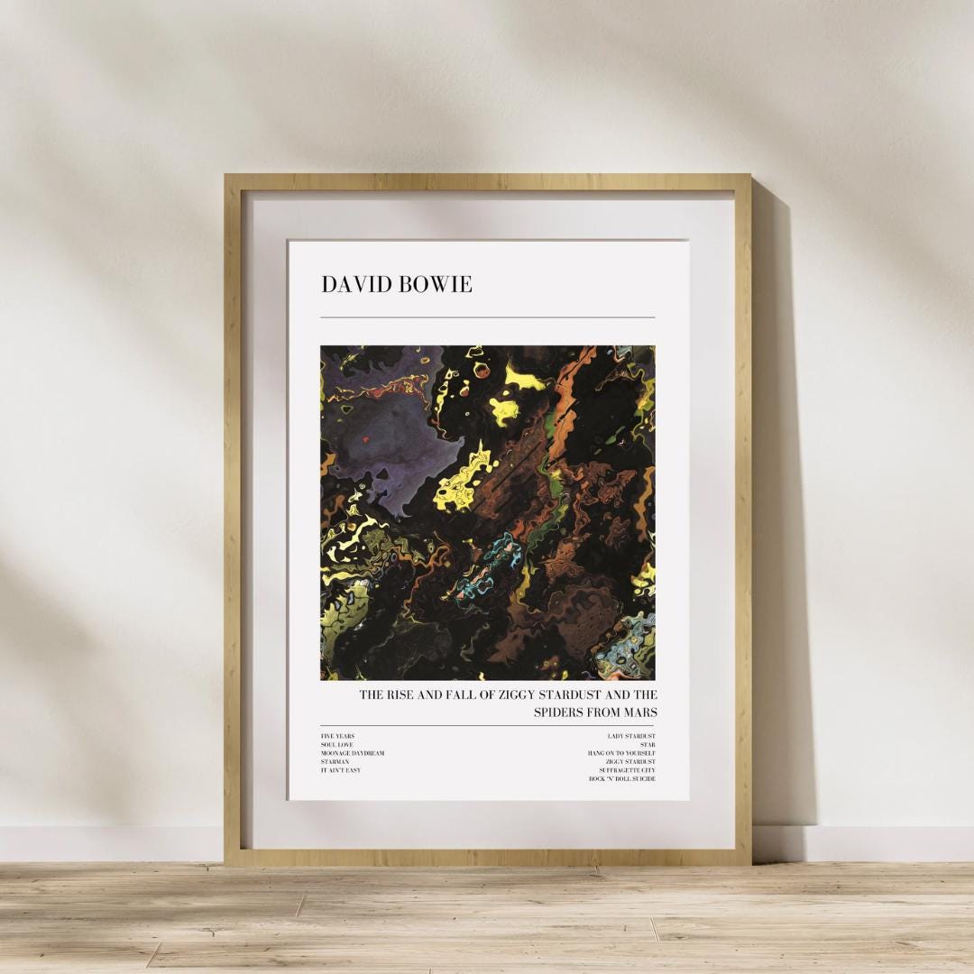 David Bowie Ziggy Stardust Album Cover Art Print Retro Trippy Wall Art ...