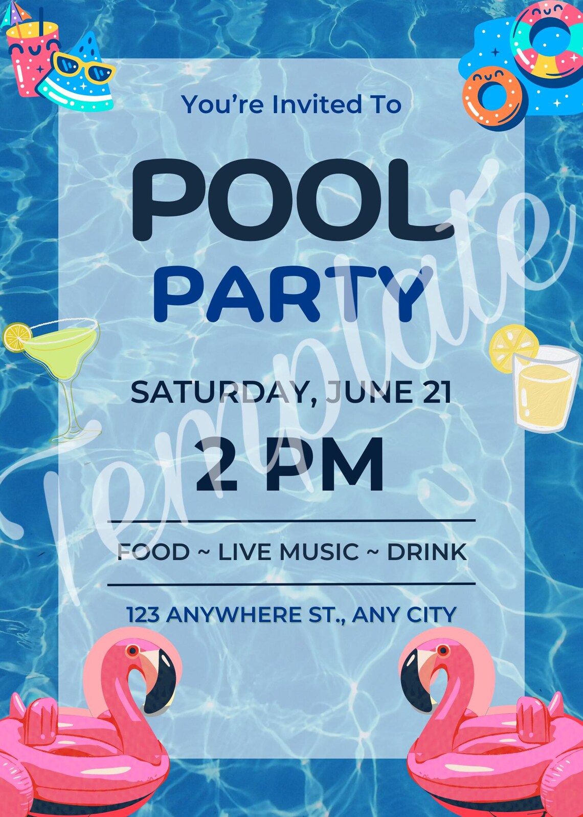 Adult Pool Party Invitation Template Editable Etsy