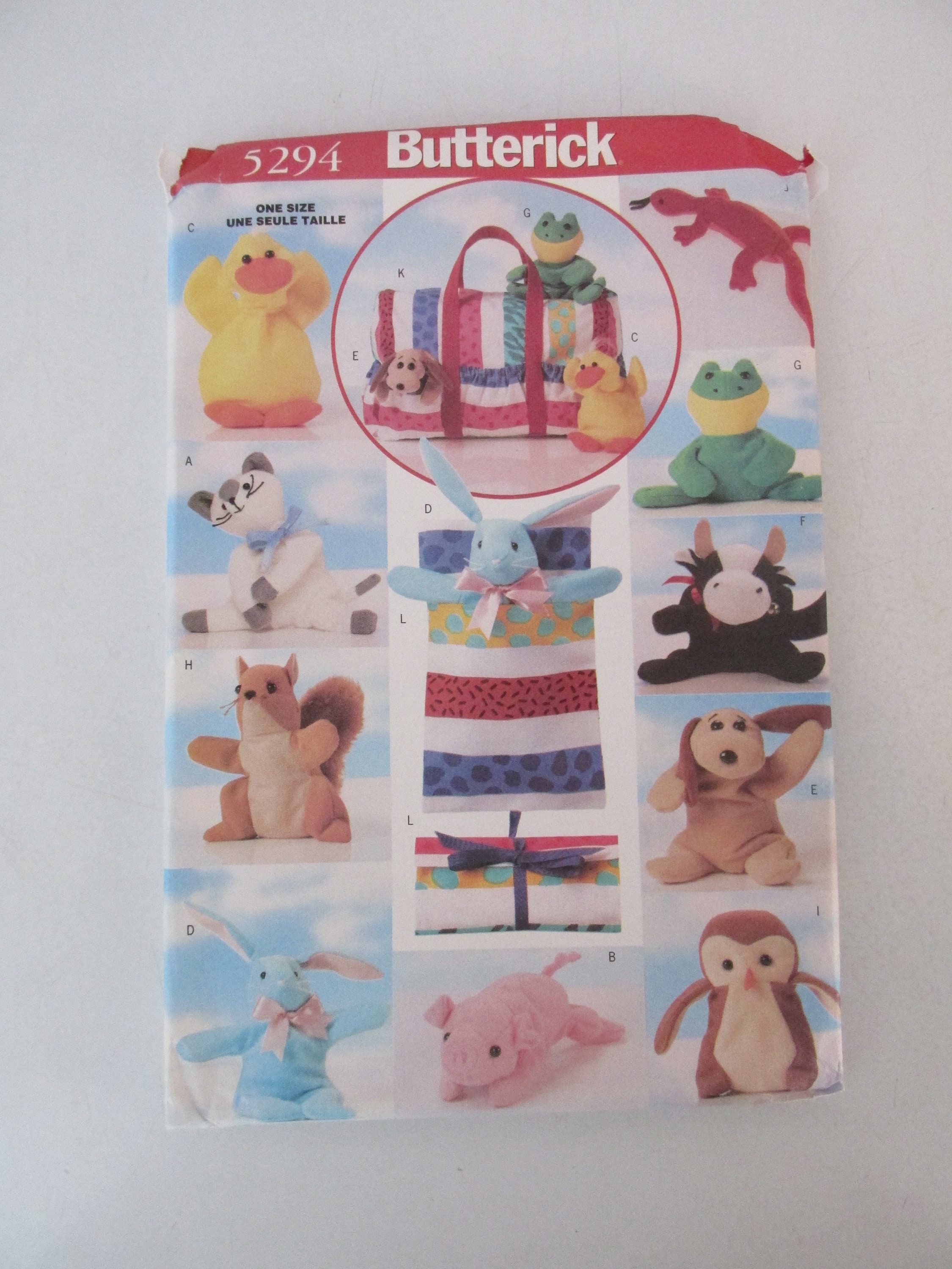 Butterick 5294 UNCUT Sewing Pattern Bean Bag Animal | Etsy