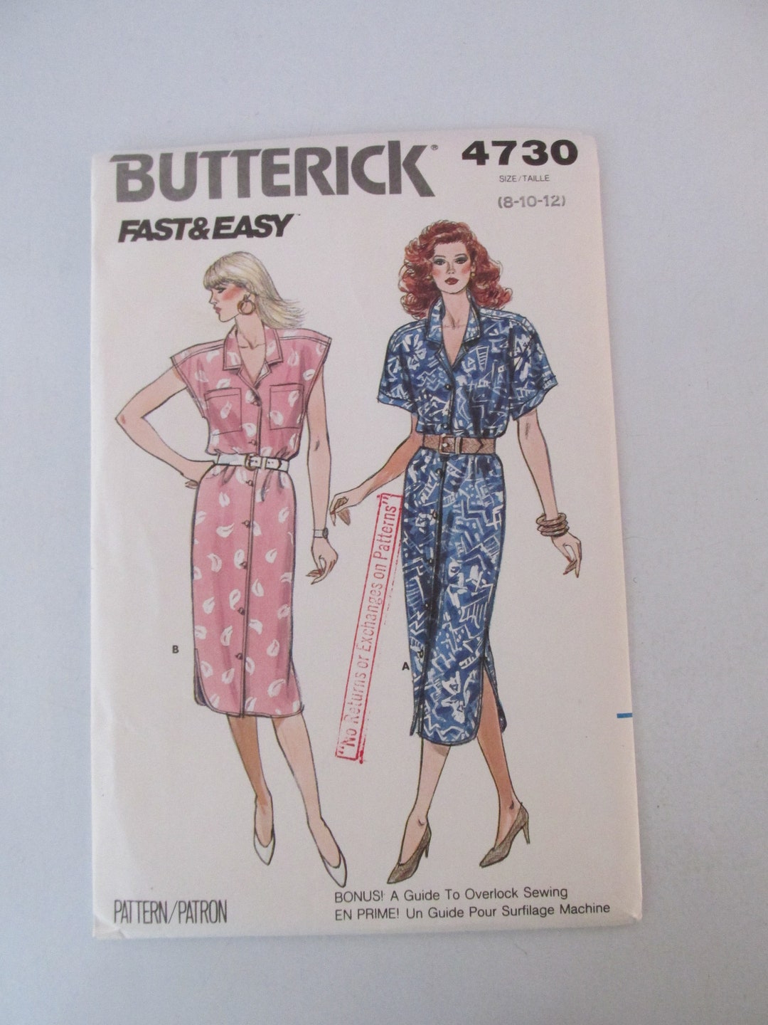 Butterick 4730 CUT Sewing Pattern Misses' 8-12 Dress Shirt Dress ...