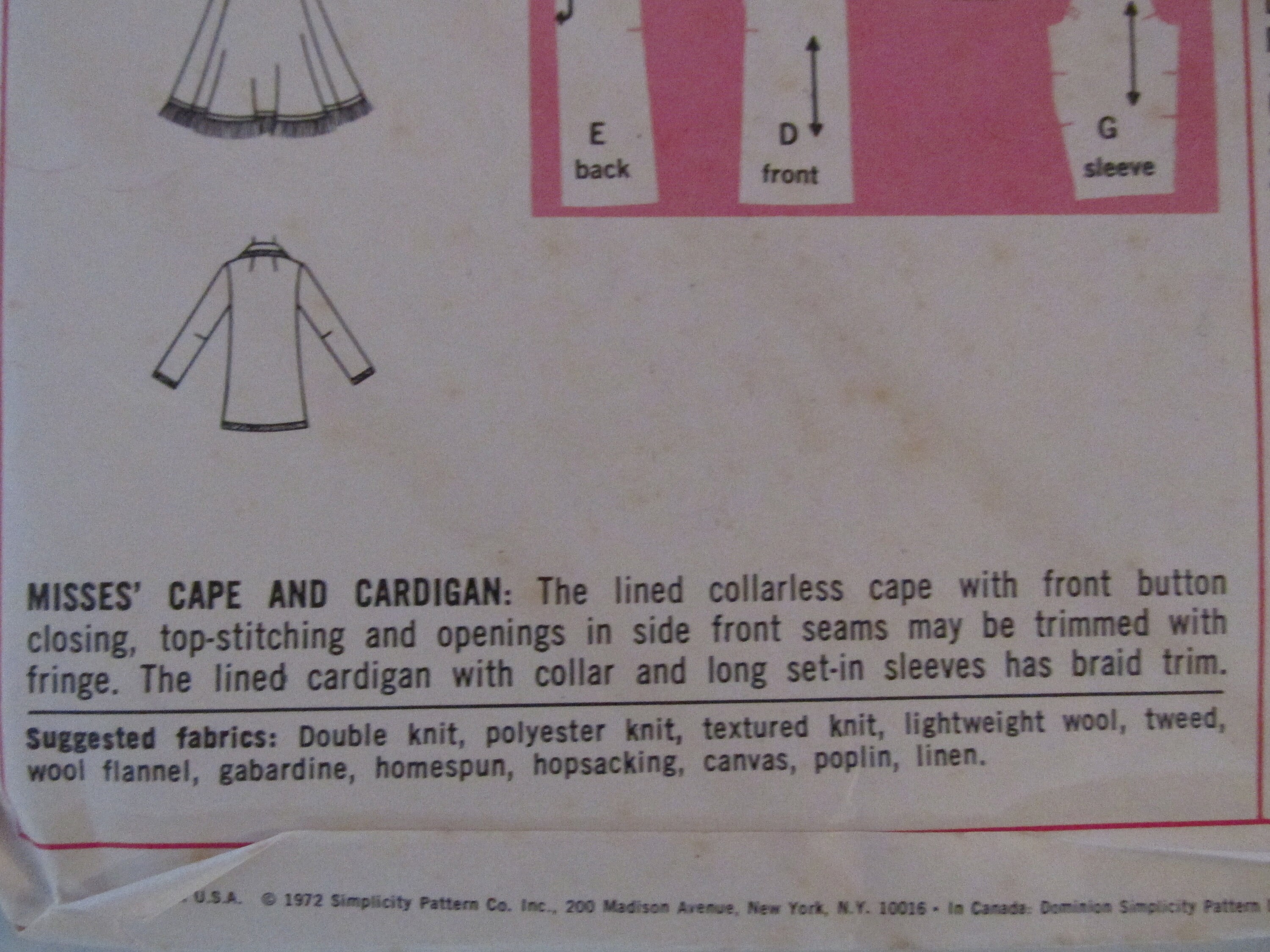 Simplicity CUT Sewing Pattern 9869 Misses Cape and | Etsy