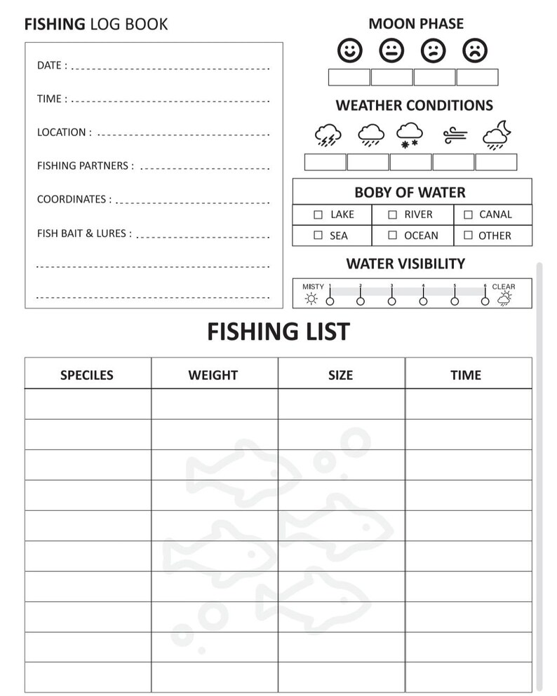 Printable Fishing Log Book | Surfcasting Fishing Journal | PDF Download ...