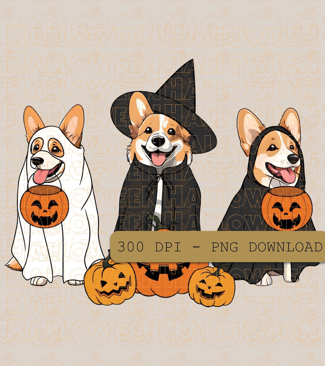 Ghost and Witch Corgi Dog Halloween Png, Ghost Corgi Dog Png, Retro ...