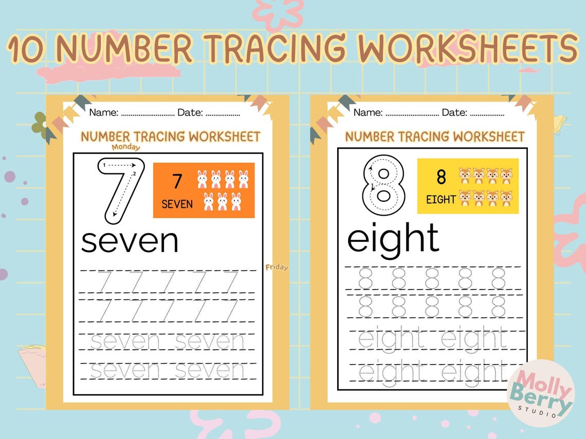 10 Number Tracing Worksheets, Traceable Numbers, Preschool Printable ...