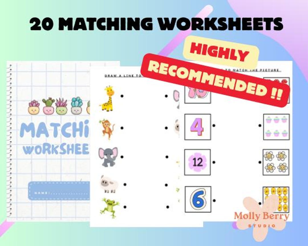 Printable Educational Matching Worksheets for Kids, Featuring Fun ...