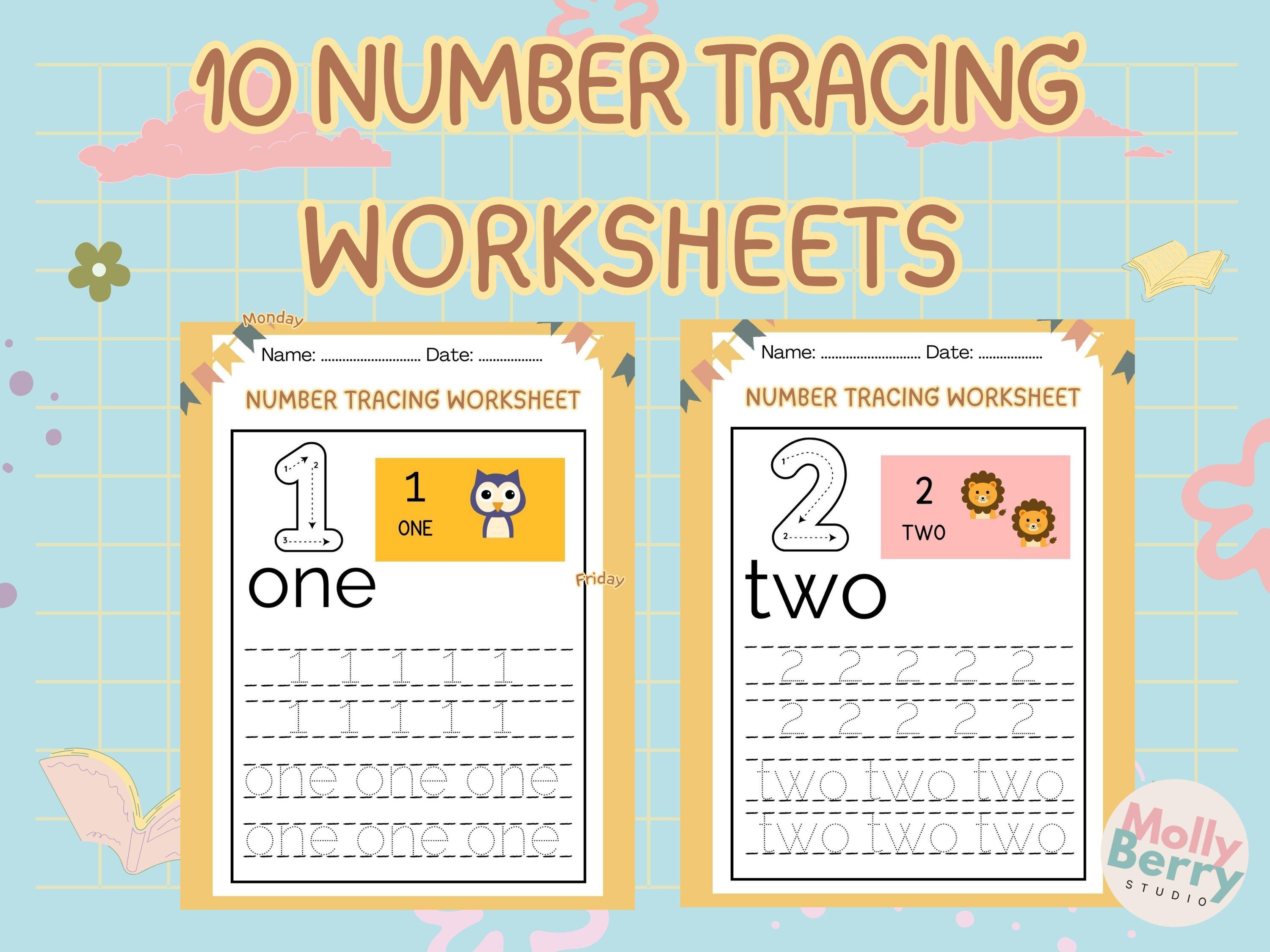 10 Number Tracing Worksheets, Traceable Numbers, Preschool Printable ...