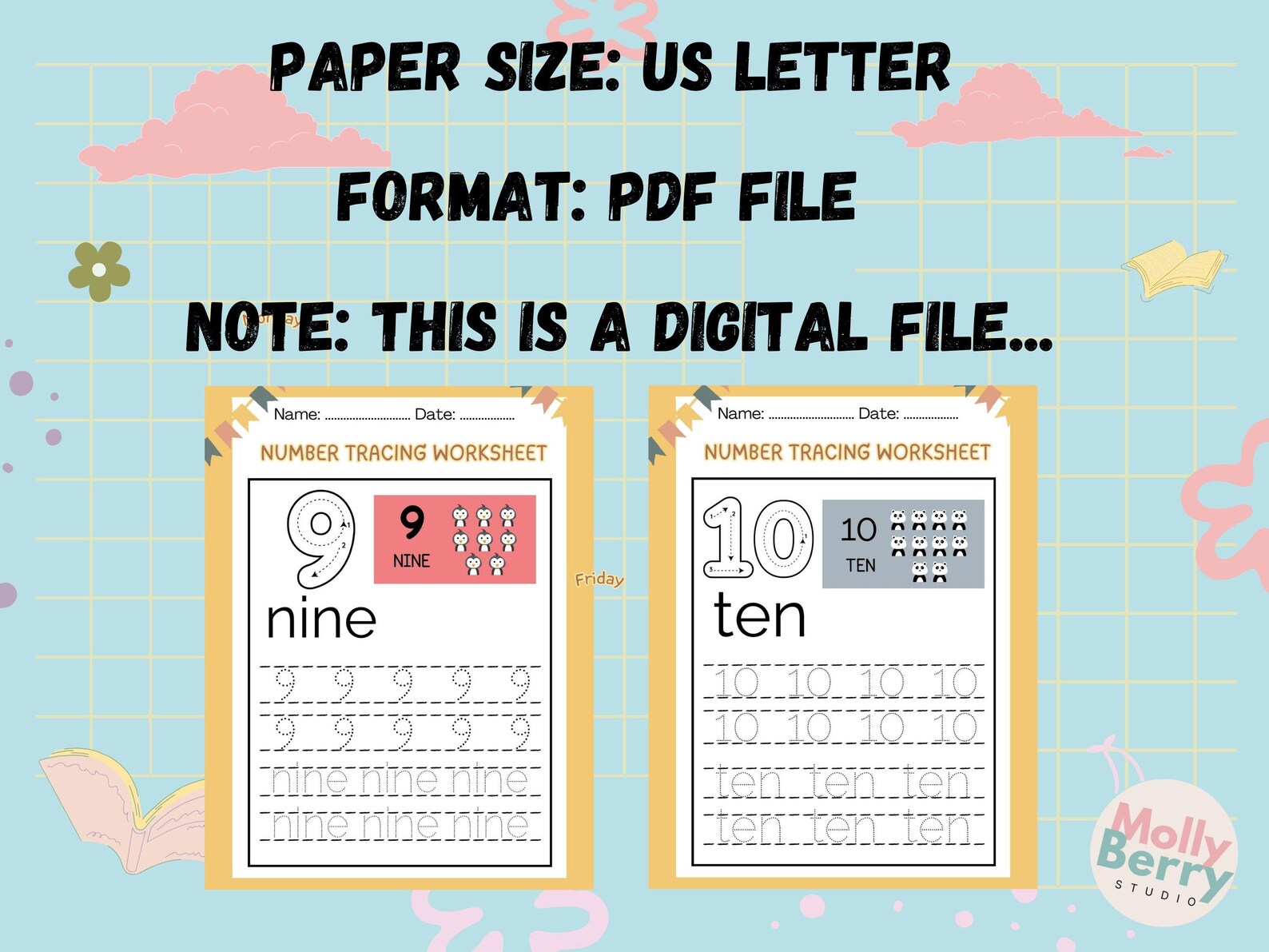 10 Number Tracing Worksheets, Traceable Numbers, Preschool Printable ...