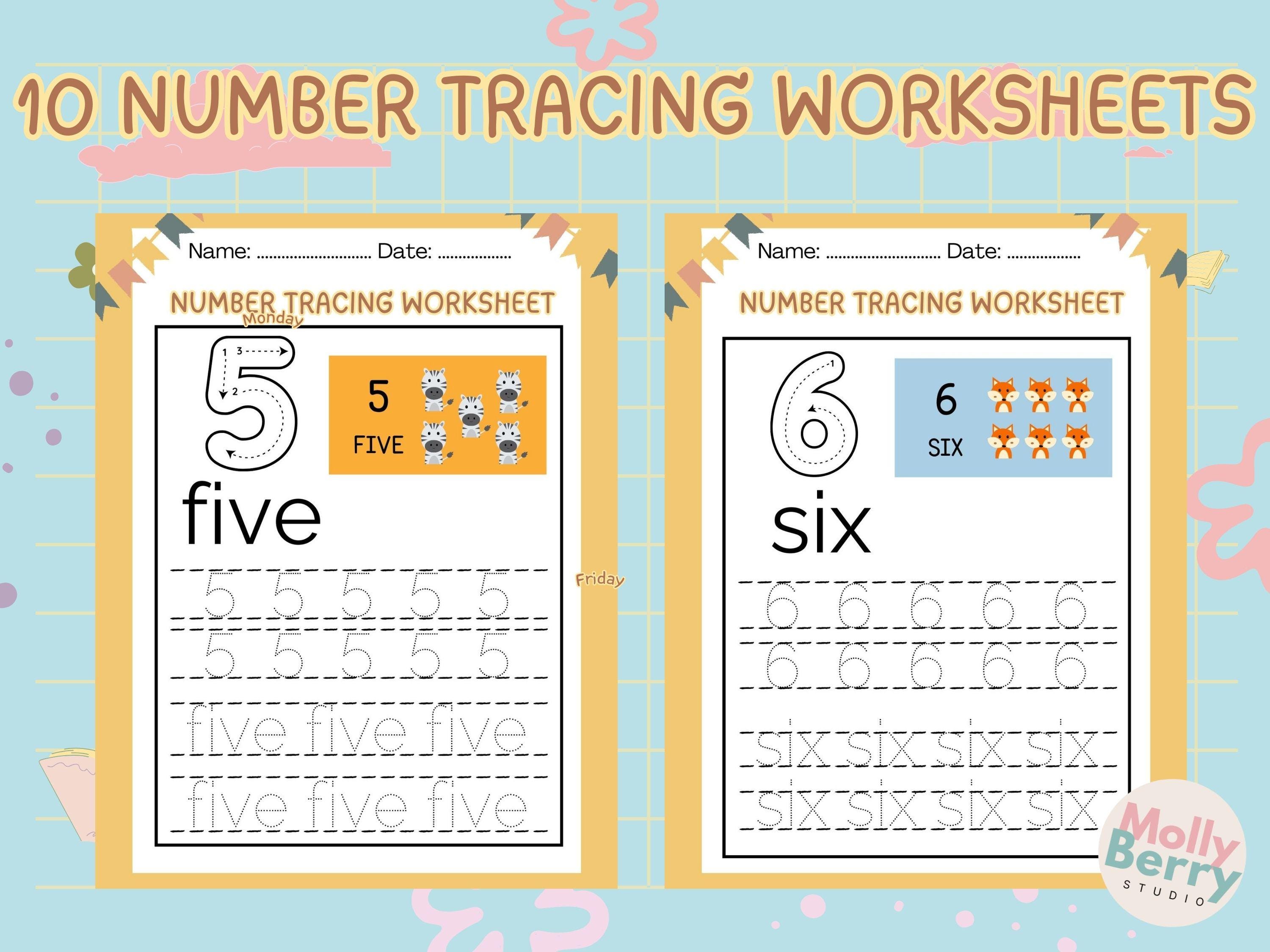 10 Number Tracing Worksheets, Traceable Numbers, Preschool Printable ...