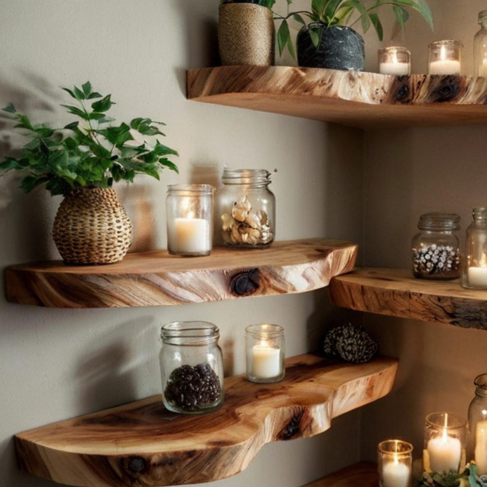 Rustic Live Edge Corner Floating Shelf Christmas Wall Shelf, Bookshelf ...