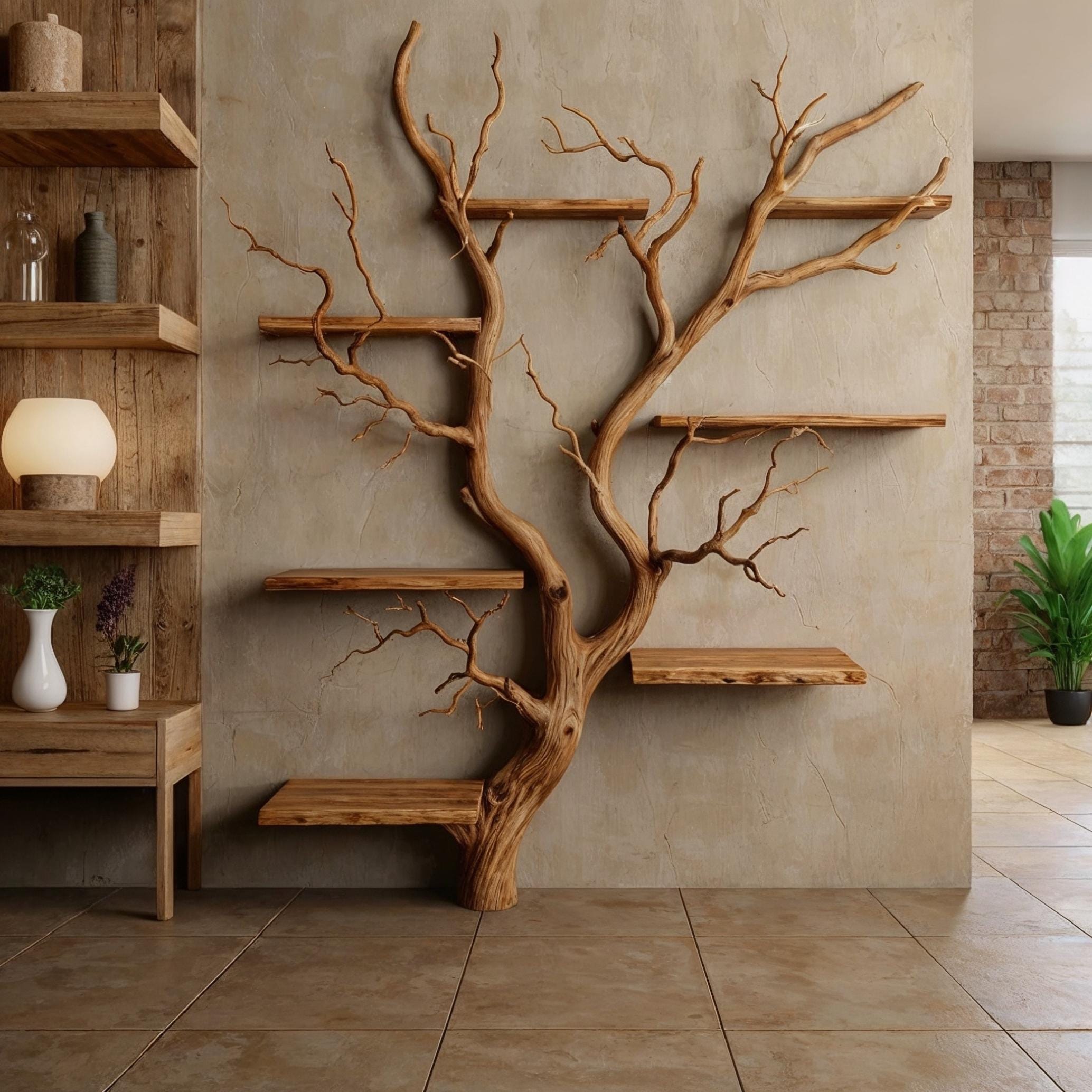 Tree Bookshelf Driftwood Branch Bookshelves Wall Mount Bookcase ...