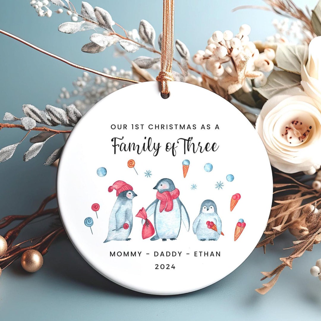Custom First Christmas as a Family of Three Ornament, Personalized ...