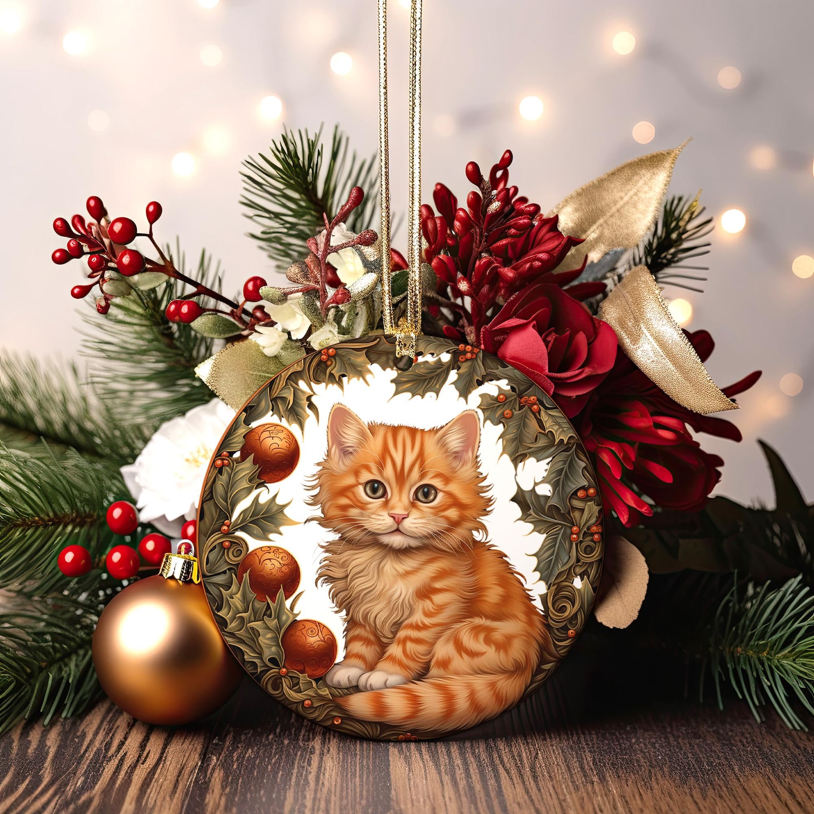 Longhaired Orange Tabby Christmas Ornament, Custom Cat Ornament, Cat ...